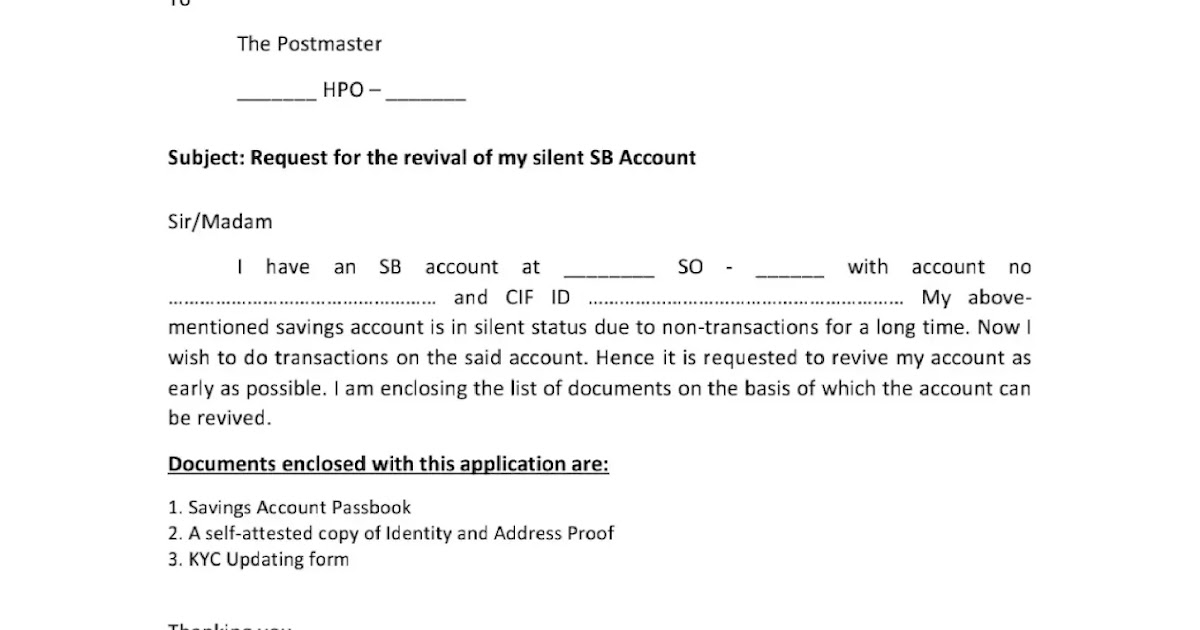 Application form for Revival of Silent POSB Account | Post Office ...