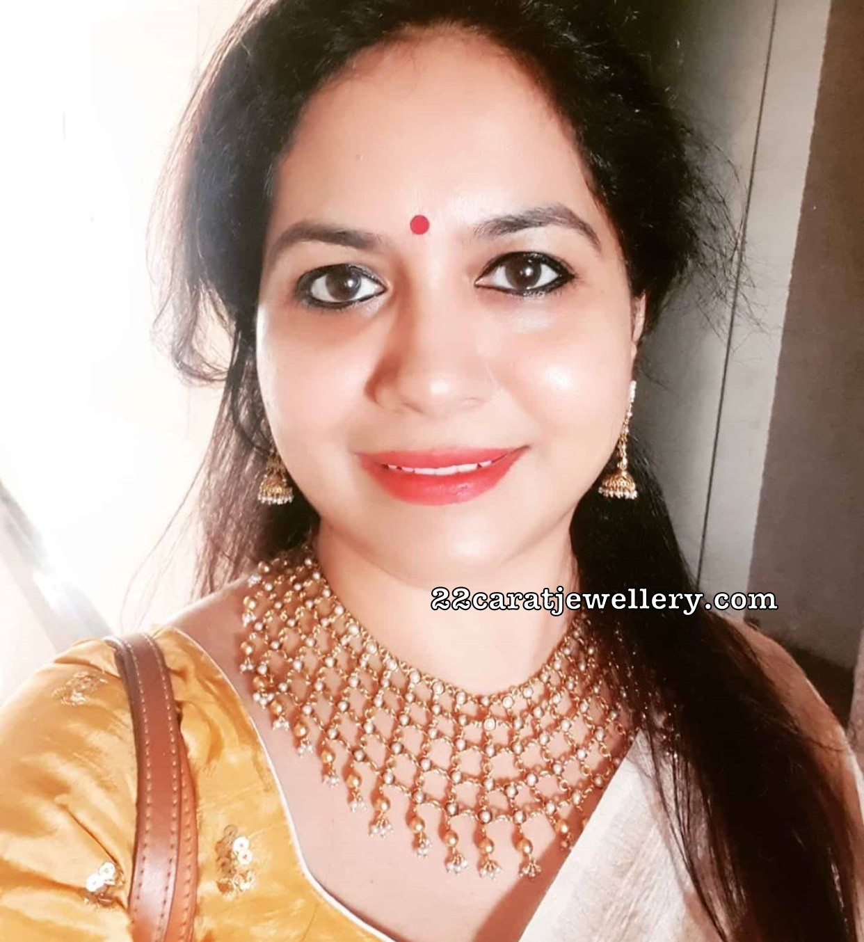 Singer Sunitha in Pearls and Polki Necklace - Jewellery Designs