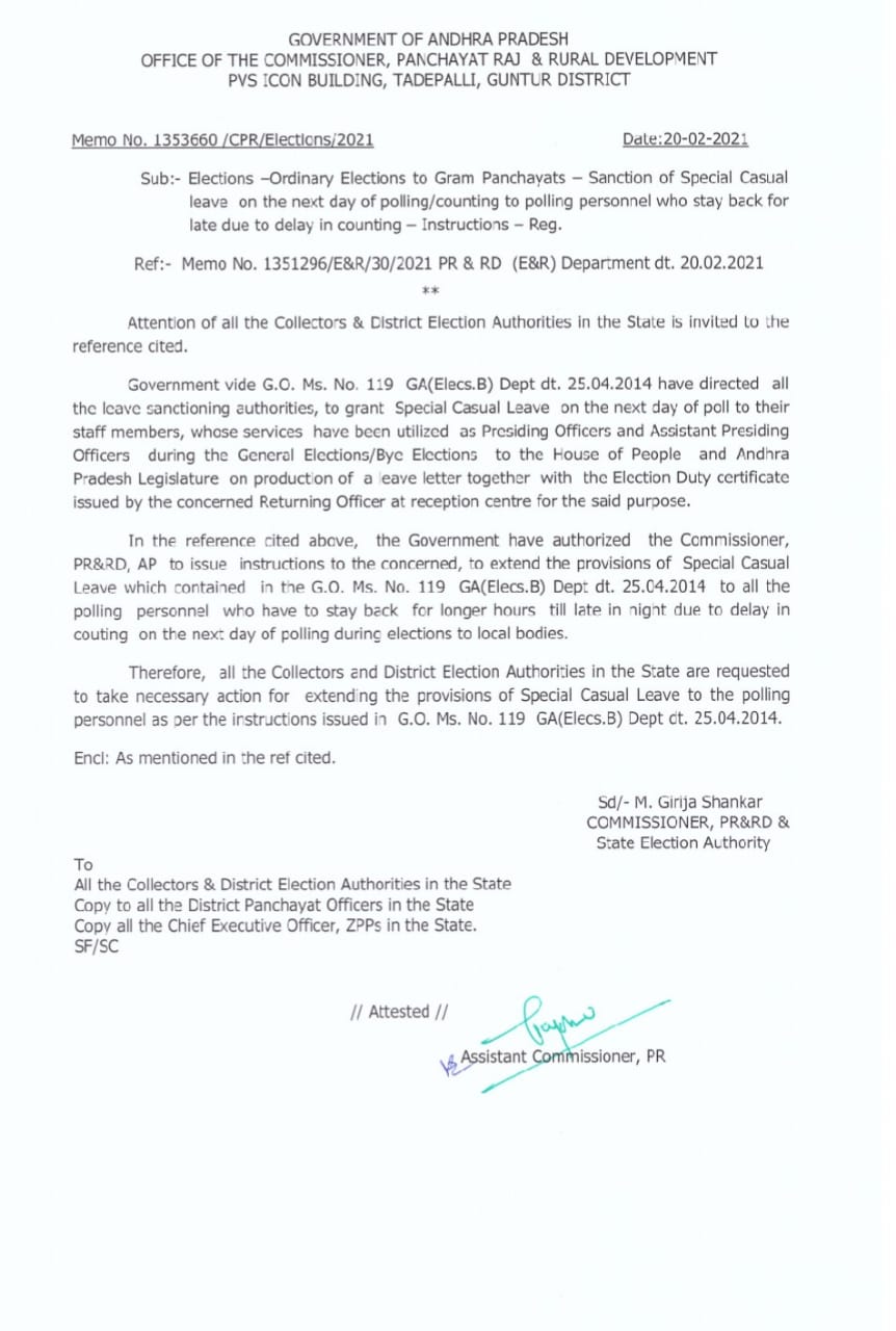 Sanction of Special Casual Leave on the next day of polling/counting to ...