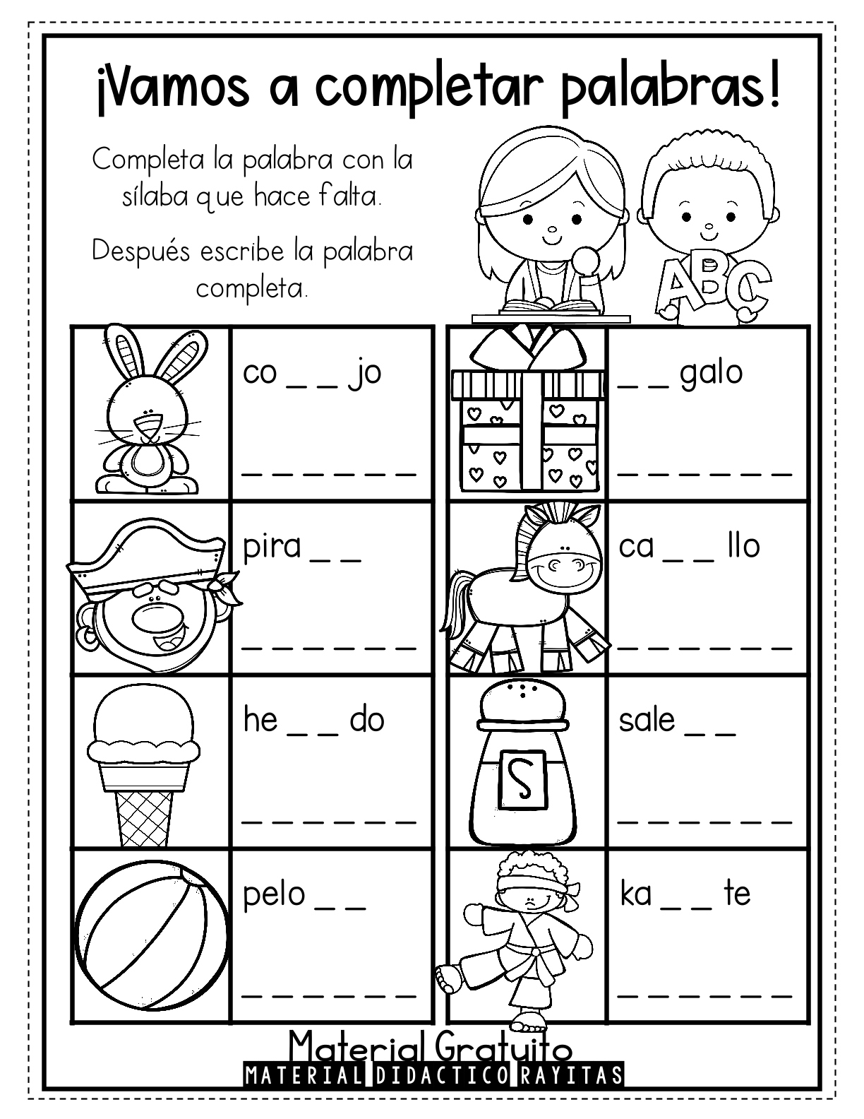 Lectoescritura para Completar Palabras | Materiales Educativos para Maestras