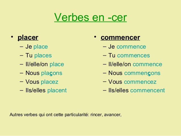 Bonjour à tous!: LE PRÉSENT DES VERBES EN -CER ET EN -GER