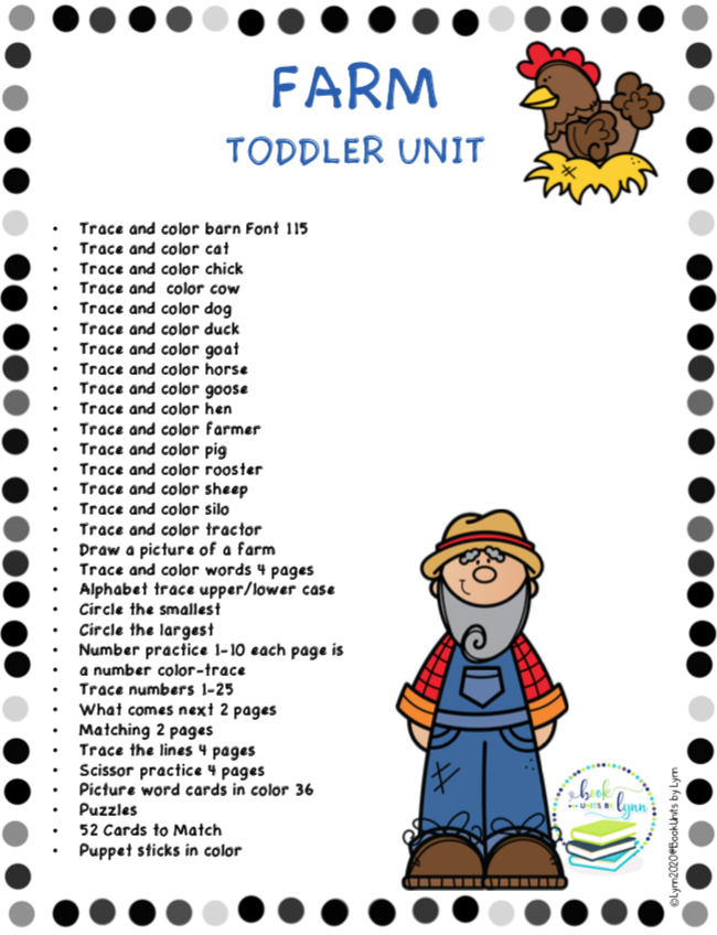TODDLER FARM UNIT NO PREP ~ Book Units by Lynn