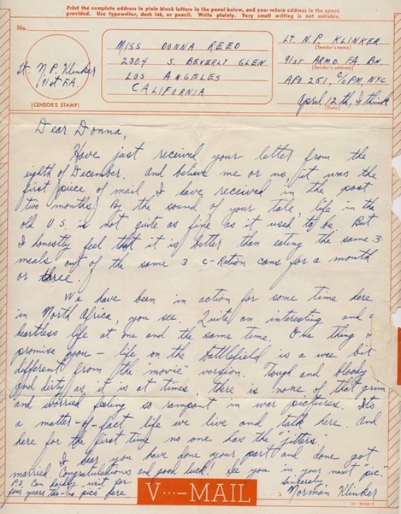 Stars and Letters: From the WWII battlefield to Donna Reed