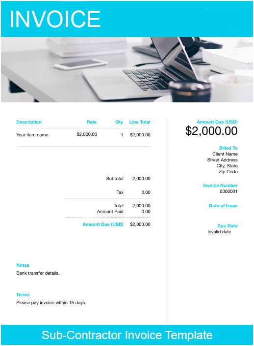 Subcontractor Invoice Form - Invoice Template