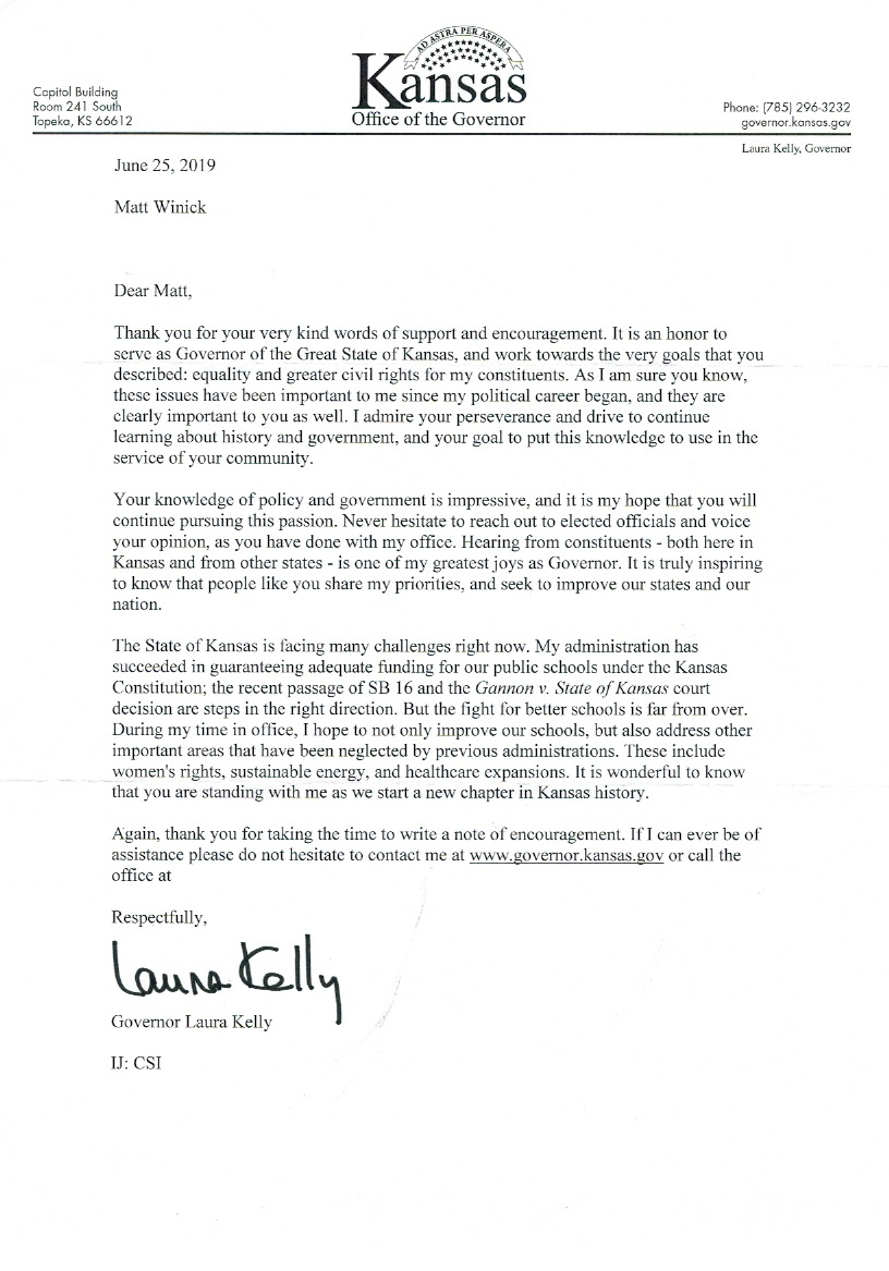 Mattsletters: 48th Governor Laura Kelly of Kansas