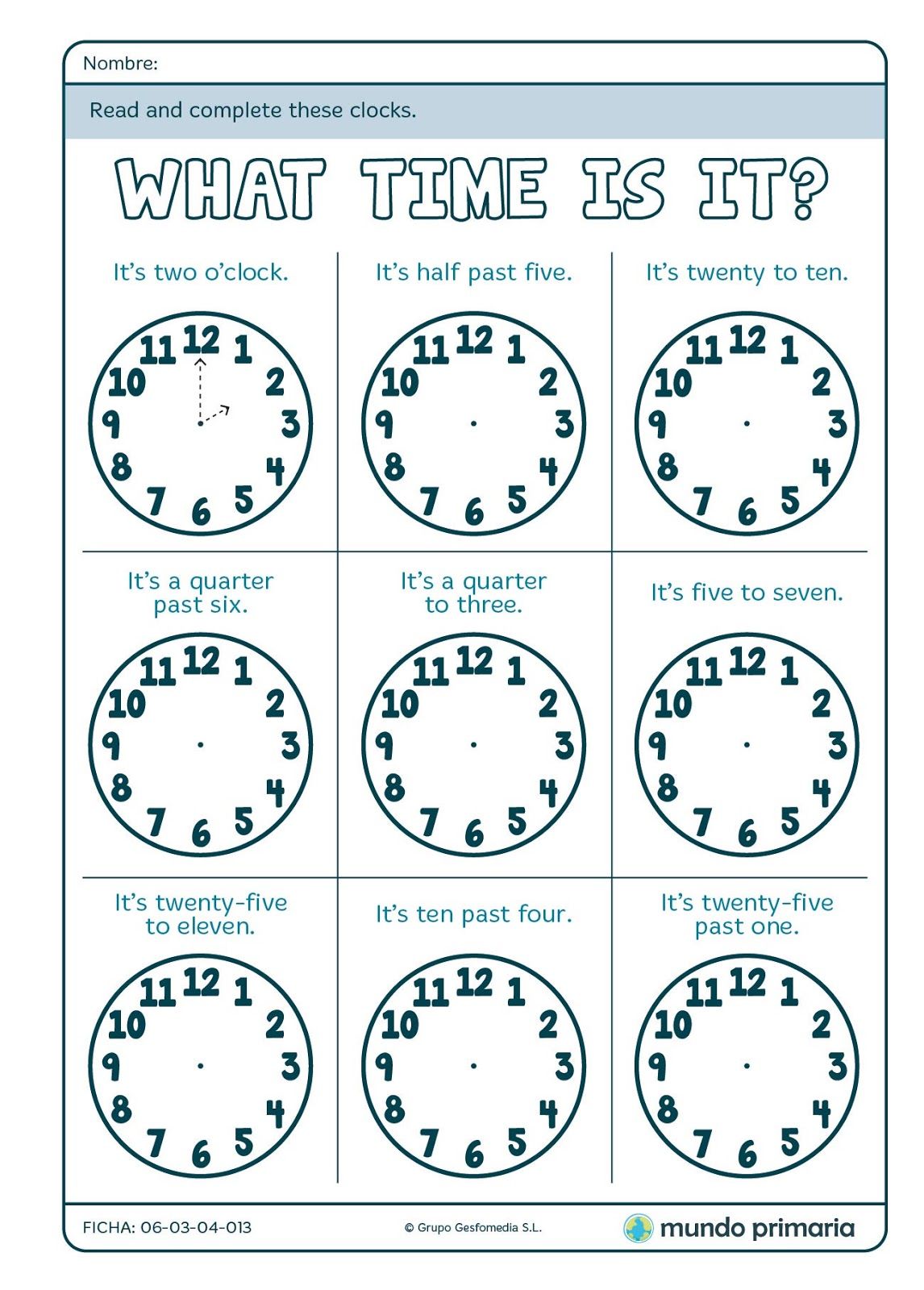 English corner: Sesión 2. "What time is it?"