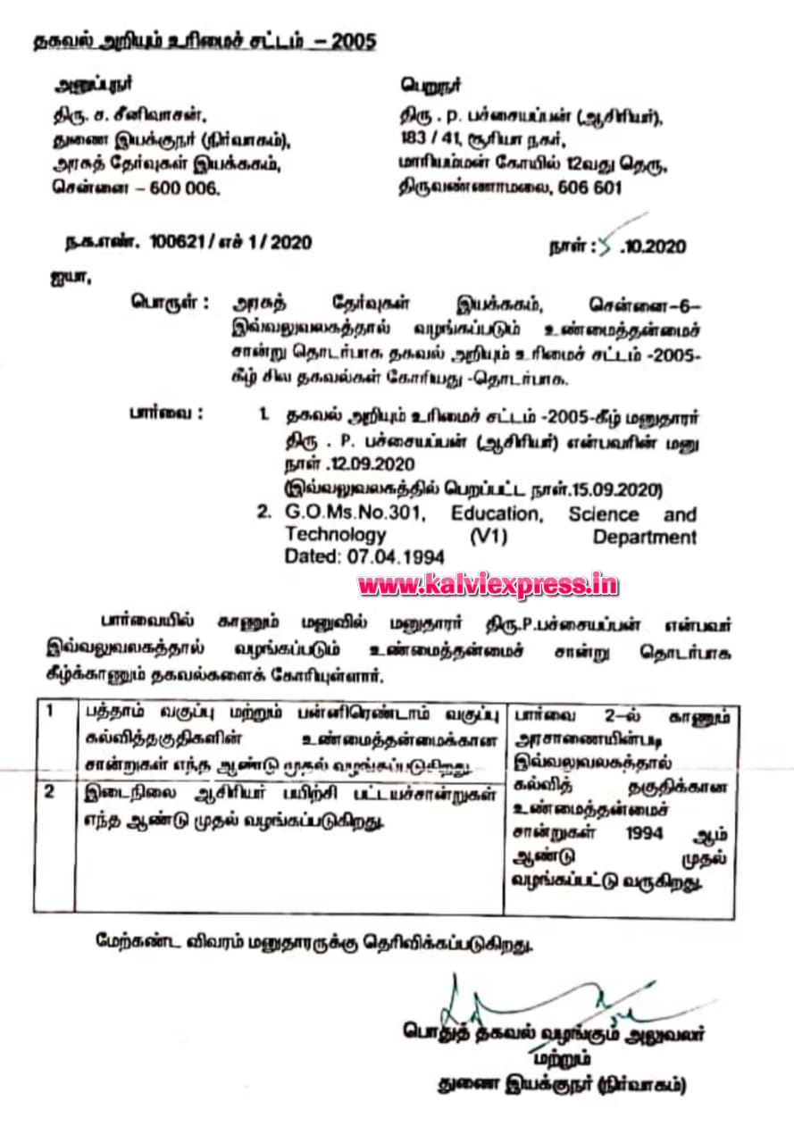 RTI -Genuineness Certificate Is Issued By The DGE From Which year