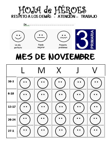 3º Primaria COAMI- Madrid: Registro diario de conducta