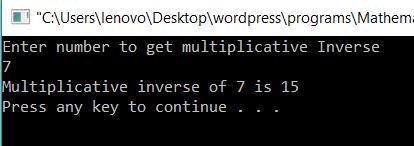 All C Programs: Program 233:To Print Multiplicative Inverse of a Number