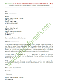 New Partner Announcement Introduction Welcome Letter Format