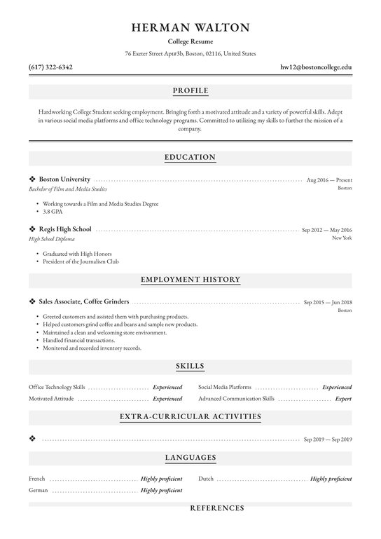 College Student Resume Template ~ Certificate Letter