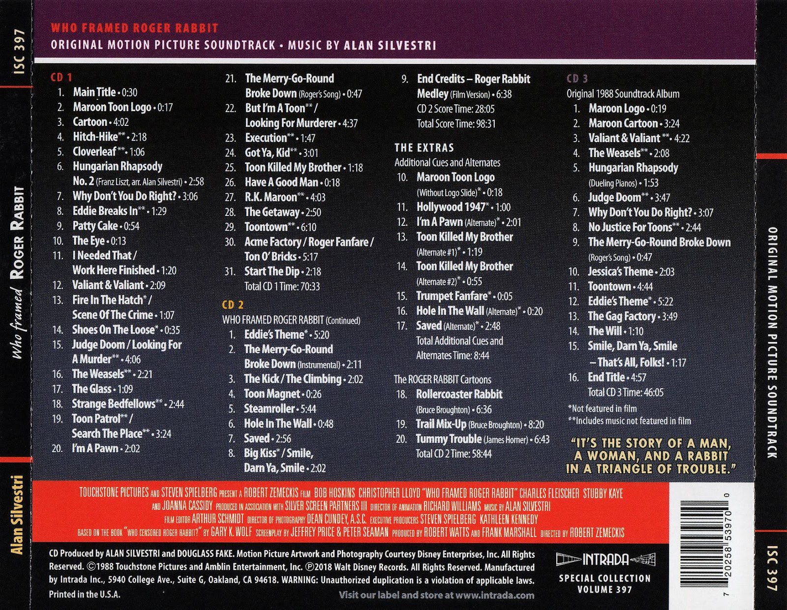 Soundtrack Covers: Who Framed Roger Rabbit (Alan Silvestri) Intrada Records