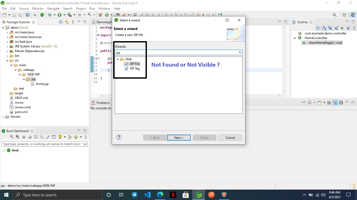 Solution For This Jsp Not Found Or Not Visible Problem You Have To Install A Small Plugin