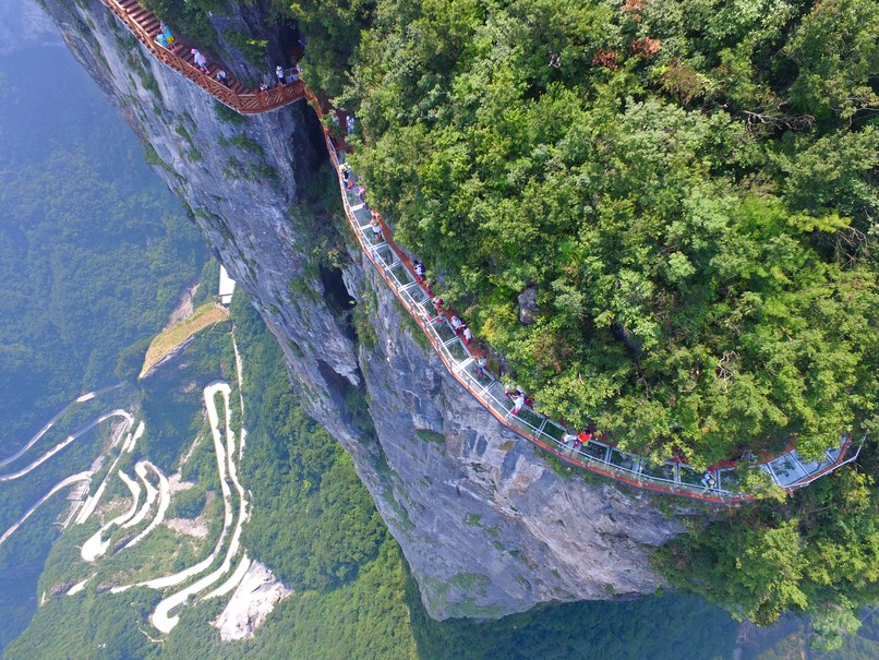 The 4600 feet High Glass Bridge in Tianmen Mountain In a Forest Park In ...