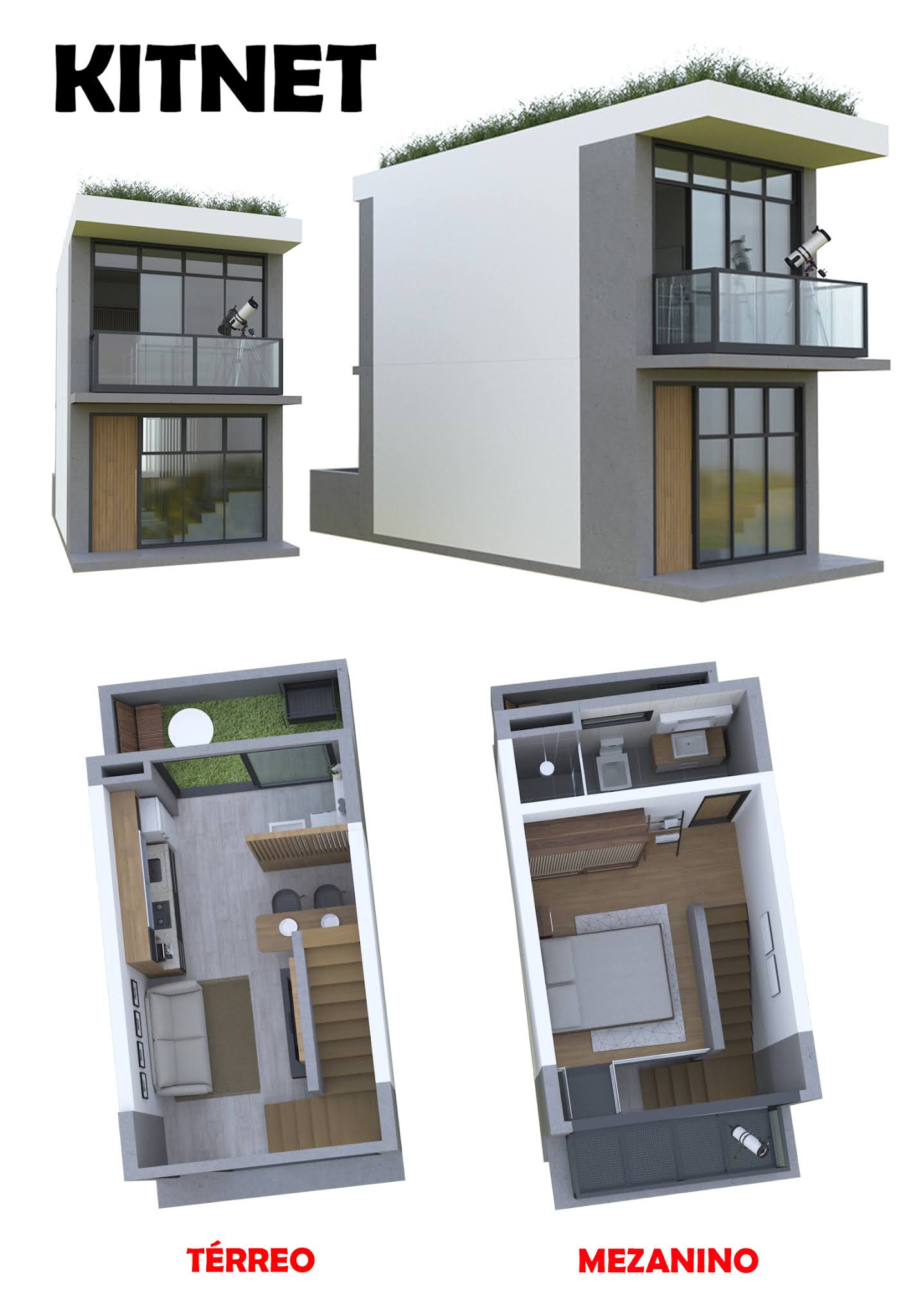PROJETO ONLINE: KITNET COM MEZANINO PARA ALUGAR