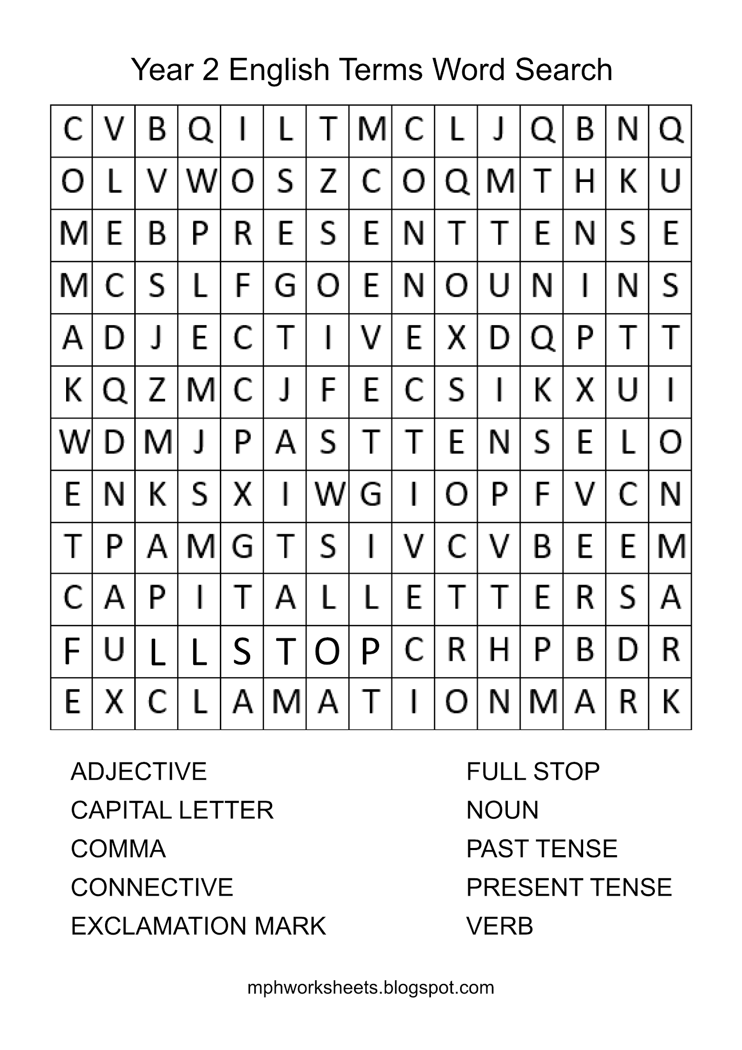 Year 2 English Terminology Word Search year-2-english-terminology-word-search