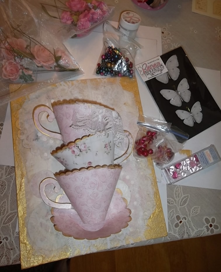 Cricut Fun!: Not Cricut but a 3D Paper tea cups on canvas