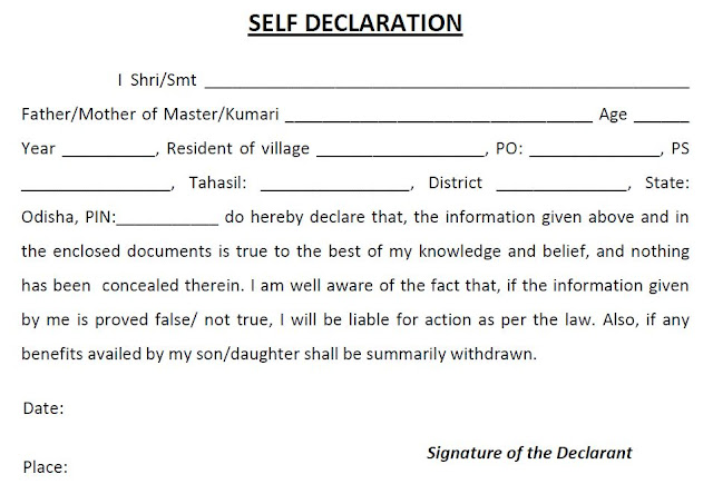 Odisha eDistrict - Declaration Form (Minor Applicants) Download (CSC e ...