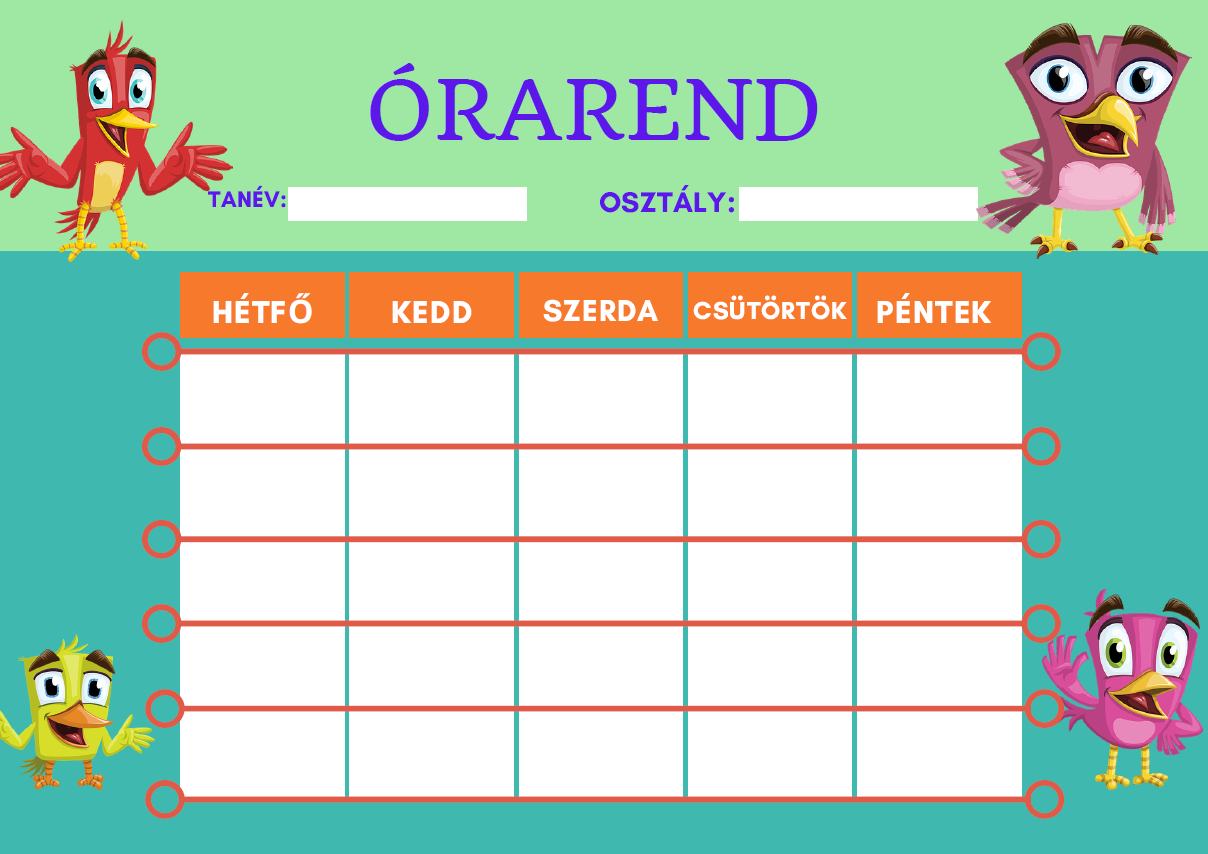 TANÍTÓI KINCSESLÁDÁM: Órarendek 1.