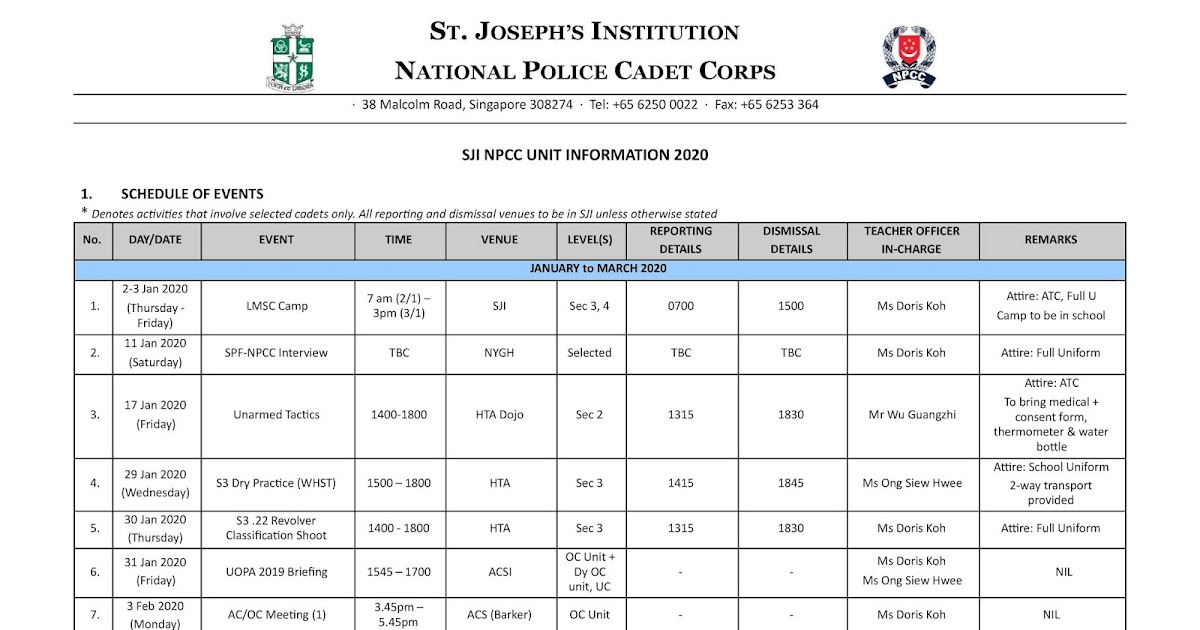 SJI NPCC: Activity Schedule