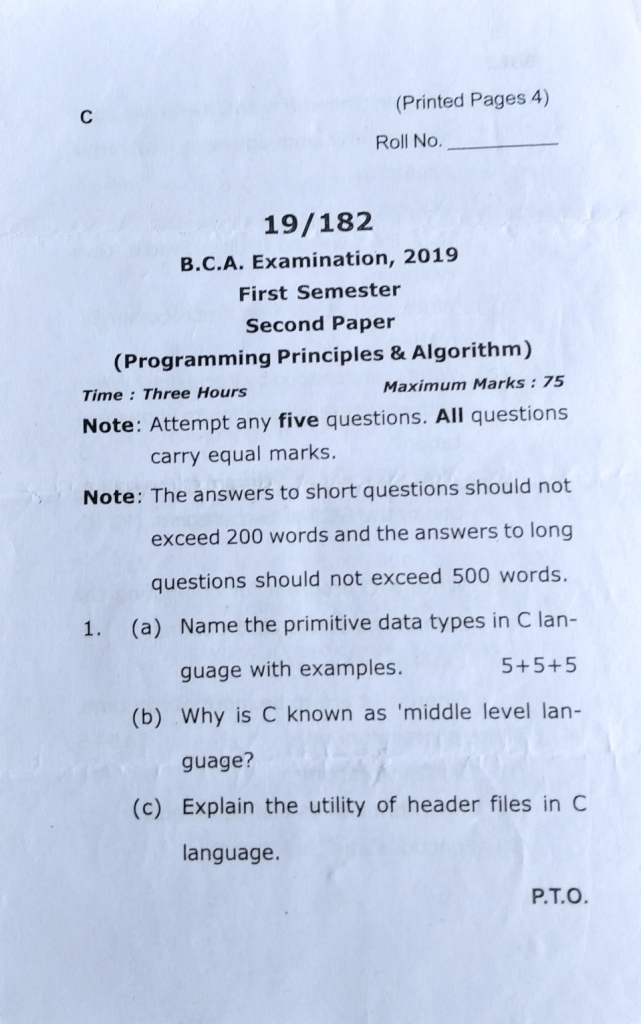 MGKVP BCA QUESTION PAPERS 2019 ( I III V ) SEM