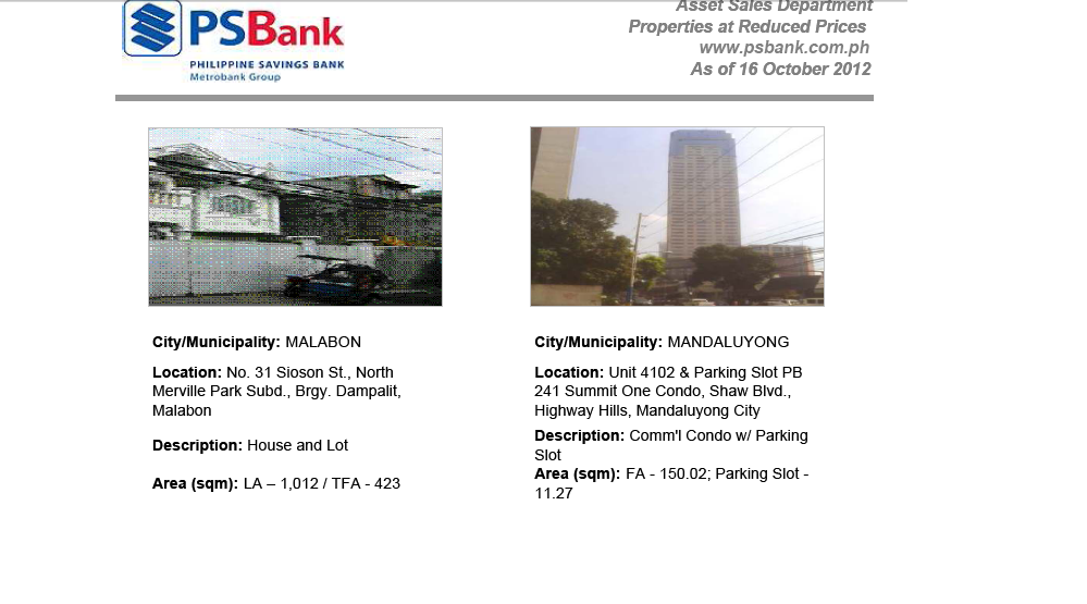 INVESTMENT AND JOB OPPORTUNITIES : PS BANK FORECLOSED PROPERTIES NATIONWIDE