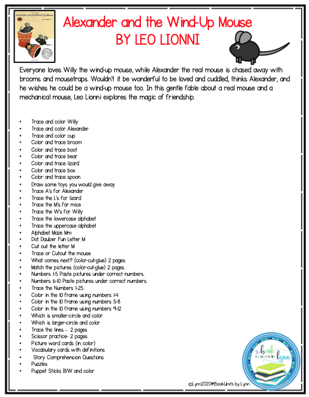 ALEXANDER AND THE WIND-UP MOUSE BOOK UNIT ~ Book Units by Lynn