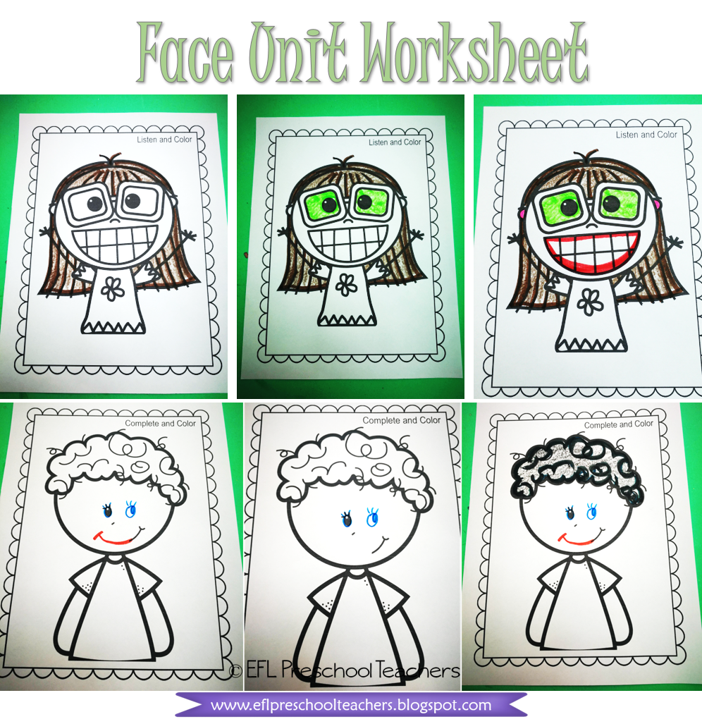 ESL/EFL Preschool Teachers: Face Theme Worksheets for Kindergarten