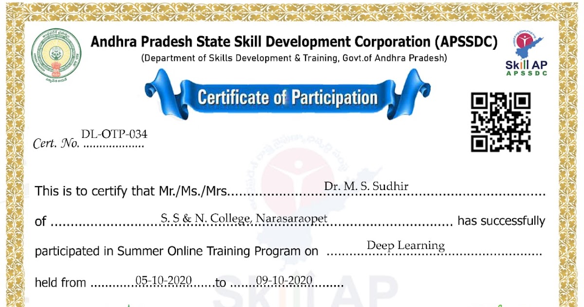 My Achievements: Certificate of Participation – Summer Online Training ...