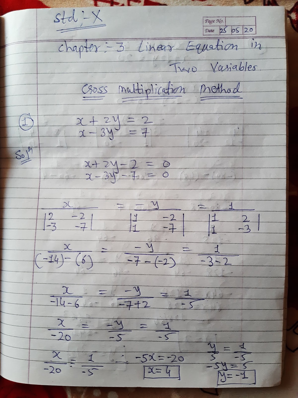 Math grade 10th Chapter 3 Linear Equation 25/05/20 class work