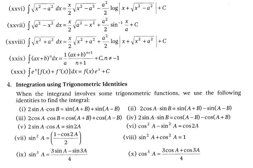 Integrals Board All Formulas for CBSE Class 12 Maths Types of Integrals