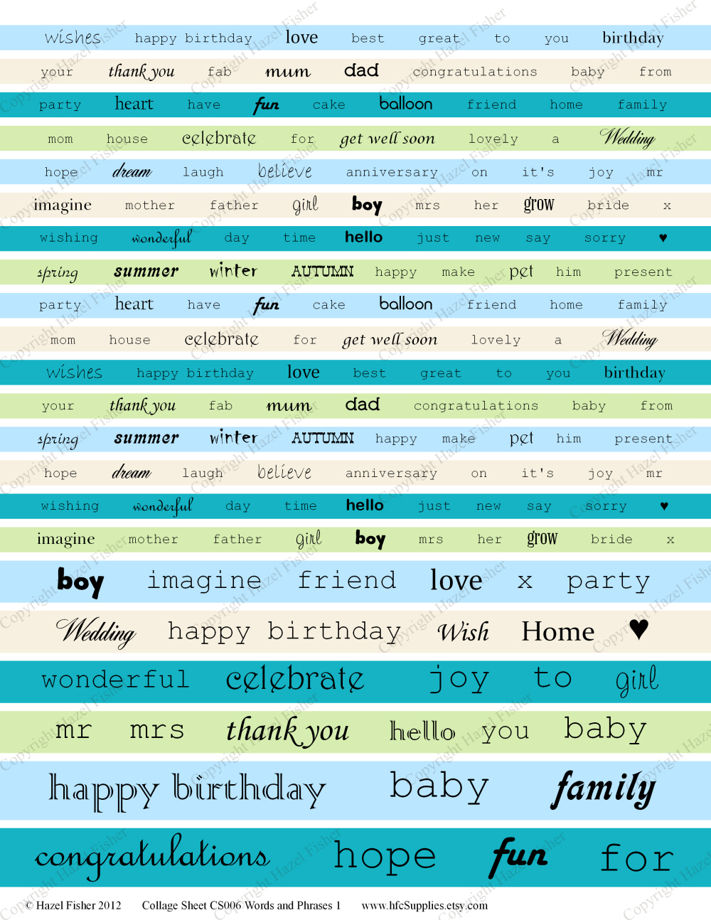 Hazel Fisher Creations: Words and Phrases - new printable collage sheet