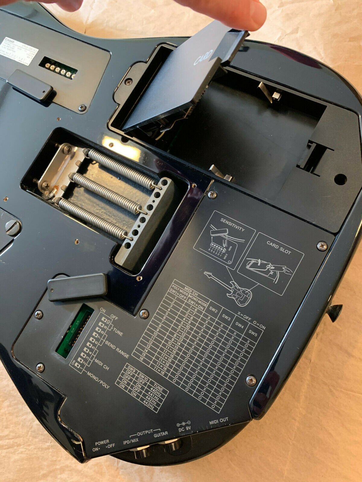 MATRIXSYNTH: Casio PG-300 Turquioseburst Flame Electric Guitar with Midi and Synth Sounds SN 001541