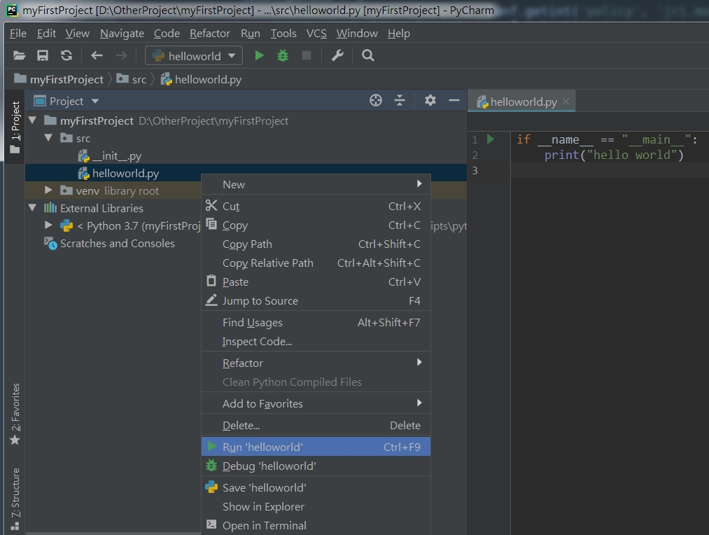 [python] PyCharm入門教學 建立第一個專案Hello World