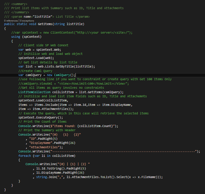 SharePoint - Client Side Object Model(CSOM) - Managed - Get Items Summary