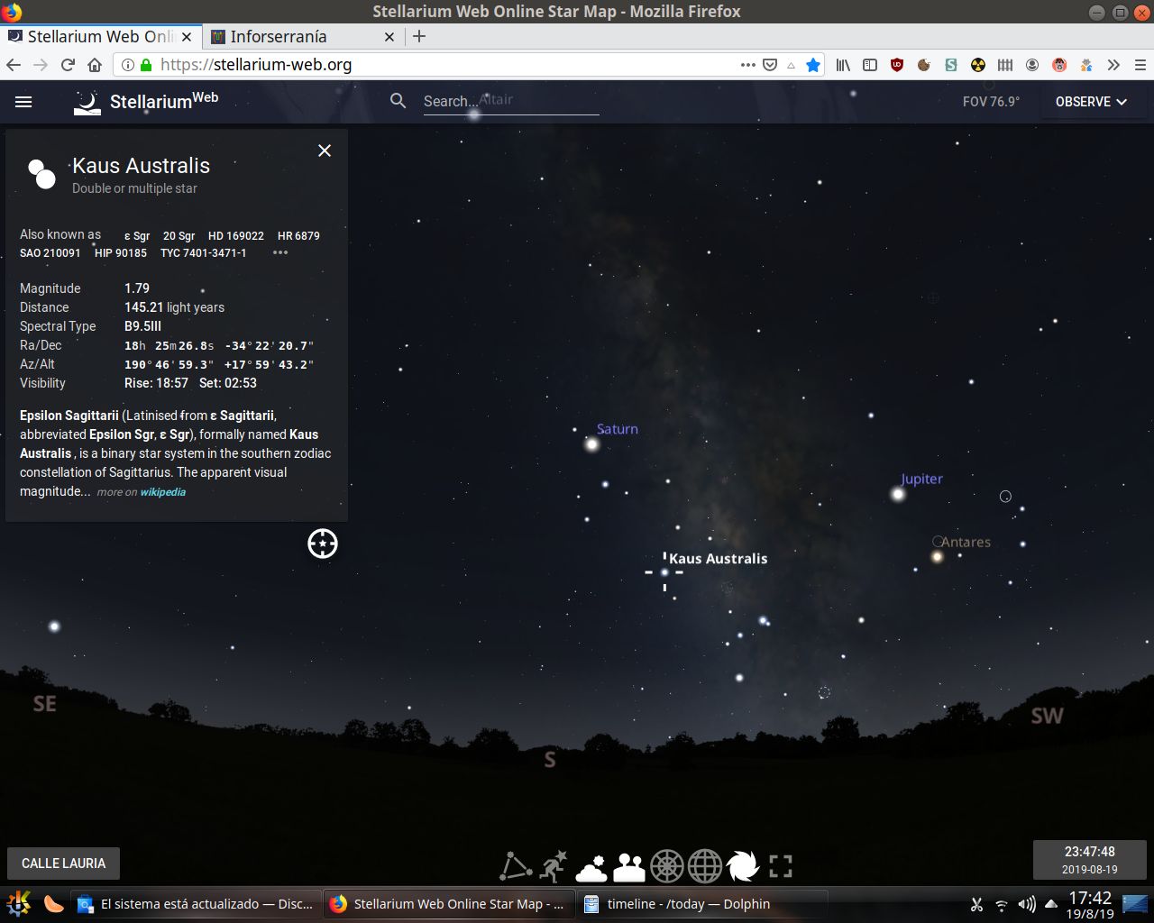 Stellarium Web planetario on line