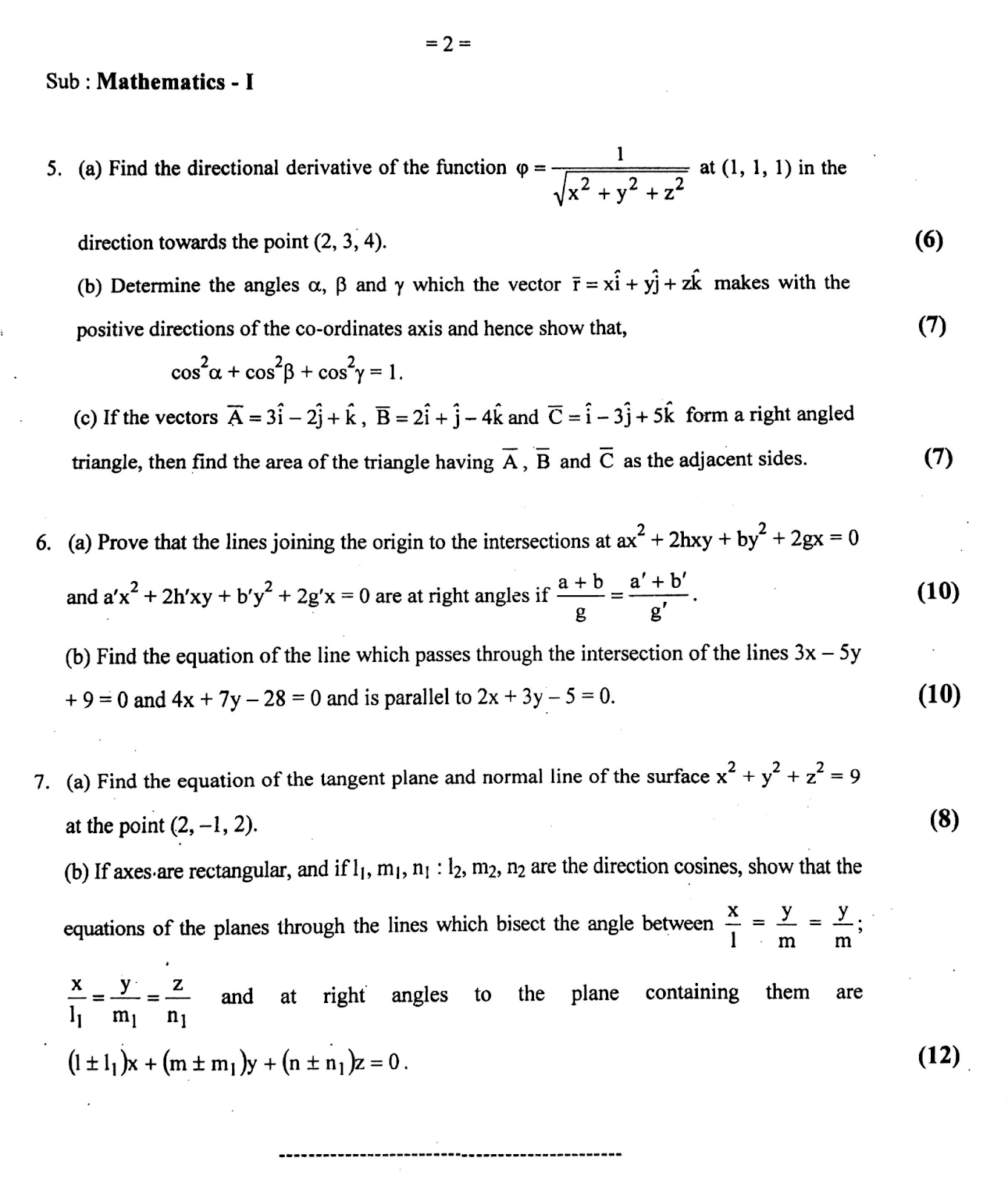 Mathematics-1 (Question), October-2017 - AMIE