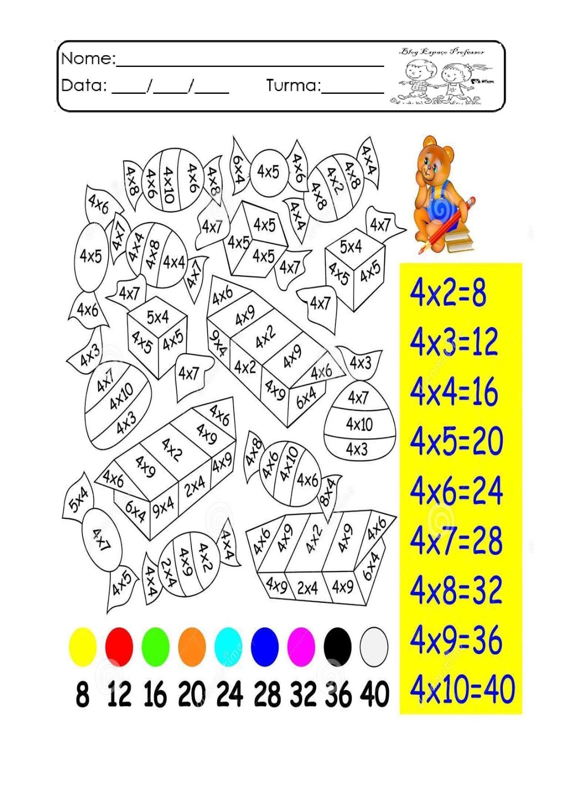 Multiplicação divertida. Atividades de multiplicação. Fatos da ...