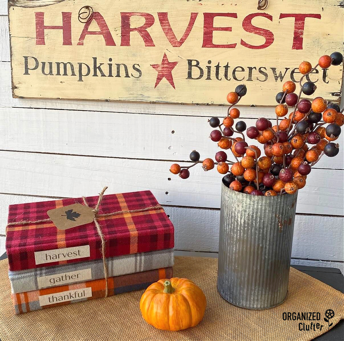 Fun Flannel Covered Fall Book Decor Project - Organized Clutter