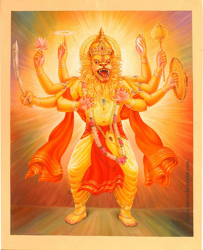 Lord Narasimha, Lord Sharabha and Goddess Prathyangira