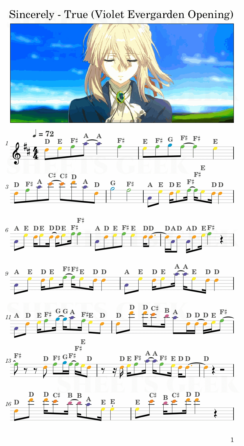 Sincerely - True (Violet Evergarden Opening) | Easy Sheet Music