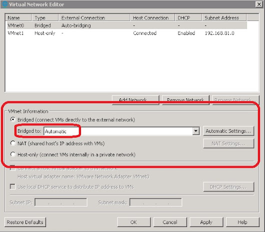 Knowledge Area: VMware Bridge to Specific Network Adapter