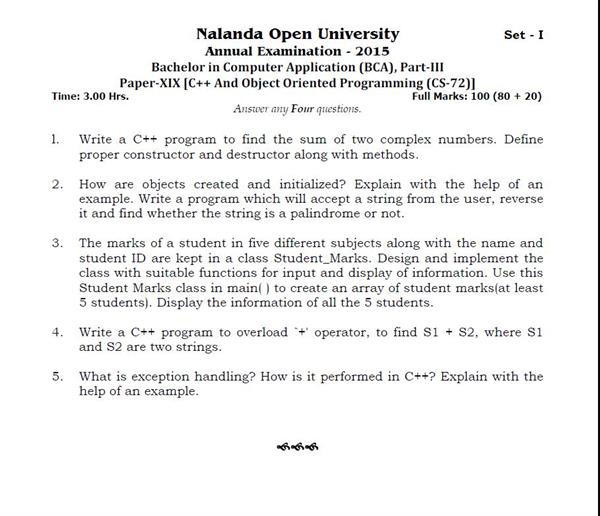 Nalanda Open University BCA CS72 C++ And Object Oriented Programming ...