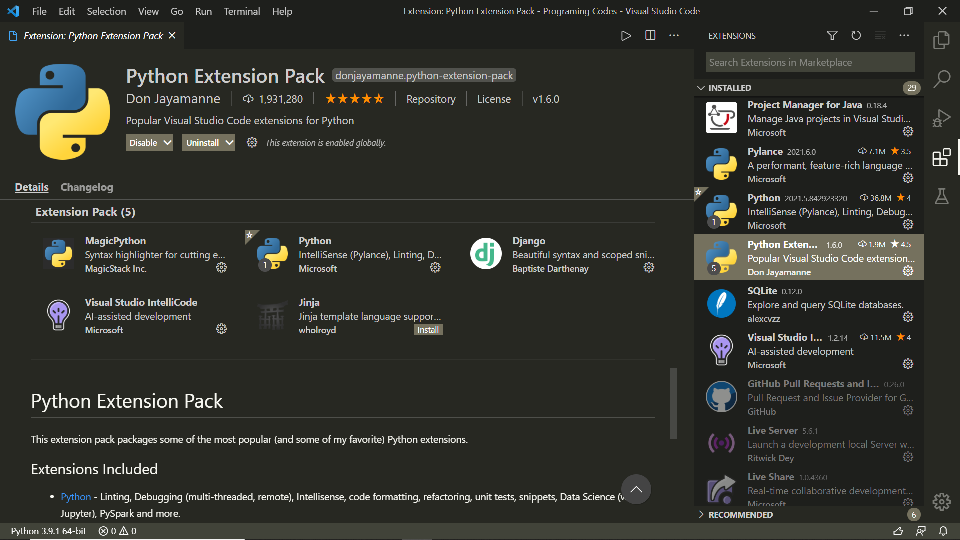 Visual studio code extensions for python - zzreka