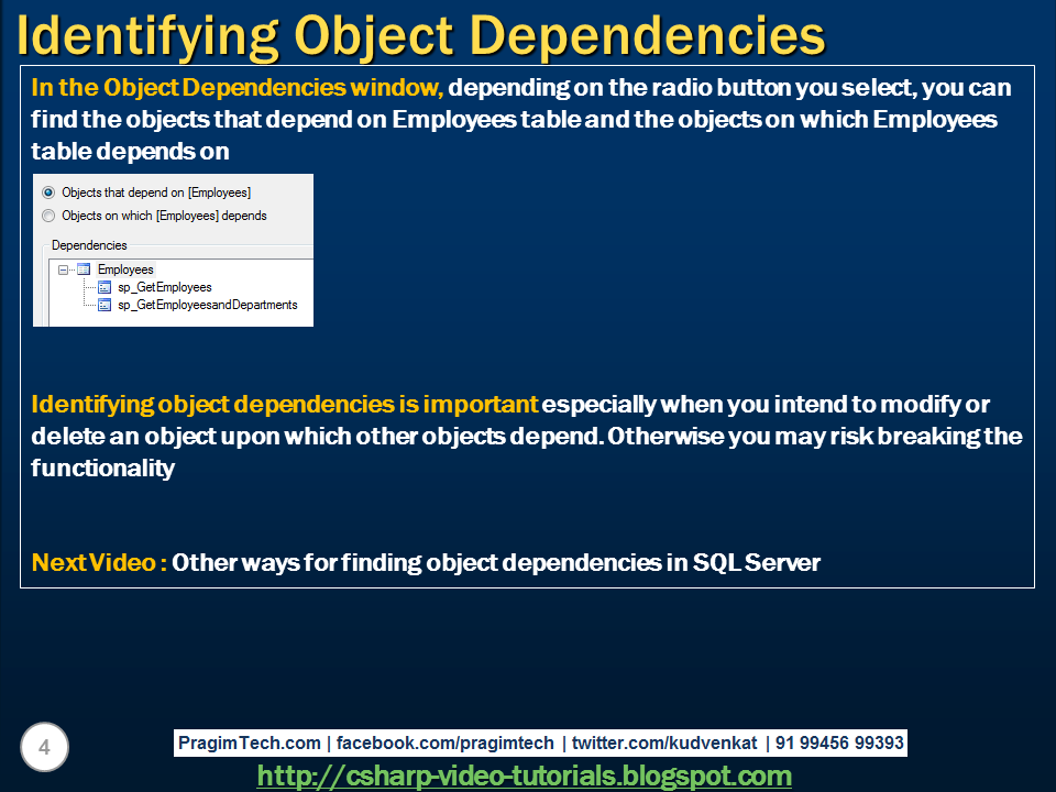 Sql Server Net And C Video Tutorial Identifying Object Dependencies In Sql Server
