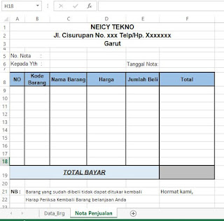 Cara Membuat Nota Penjualan Barang Otomatis di Excel | Contoh Nota ...