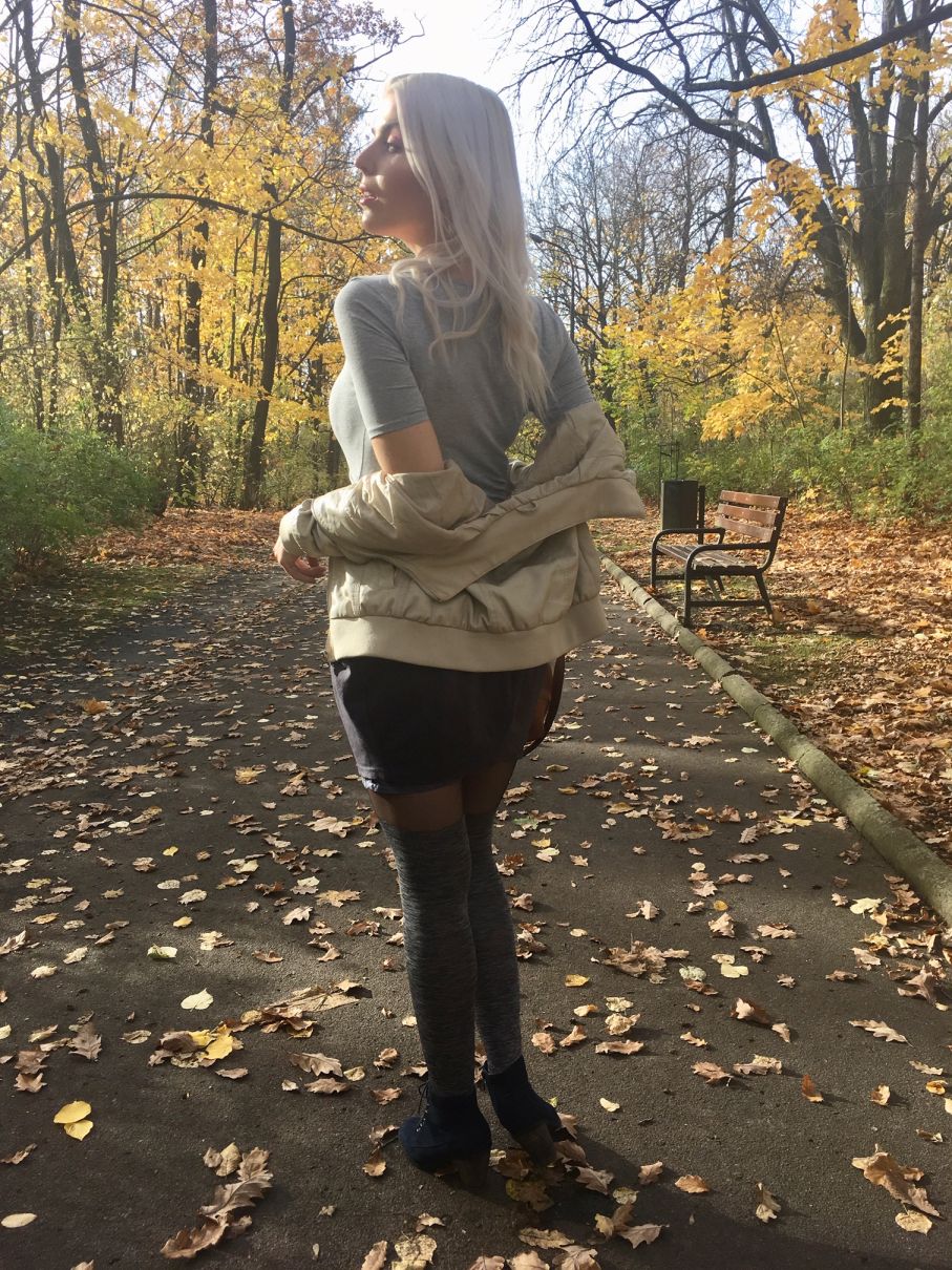 Stylish Blonde: TULIP skirt, grey bodysuit with interesting cleavage ...