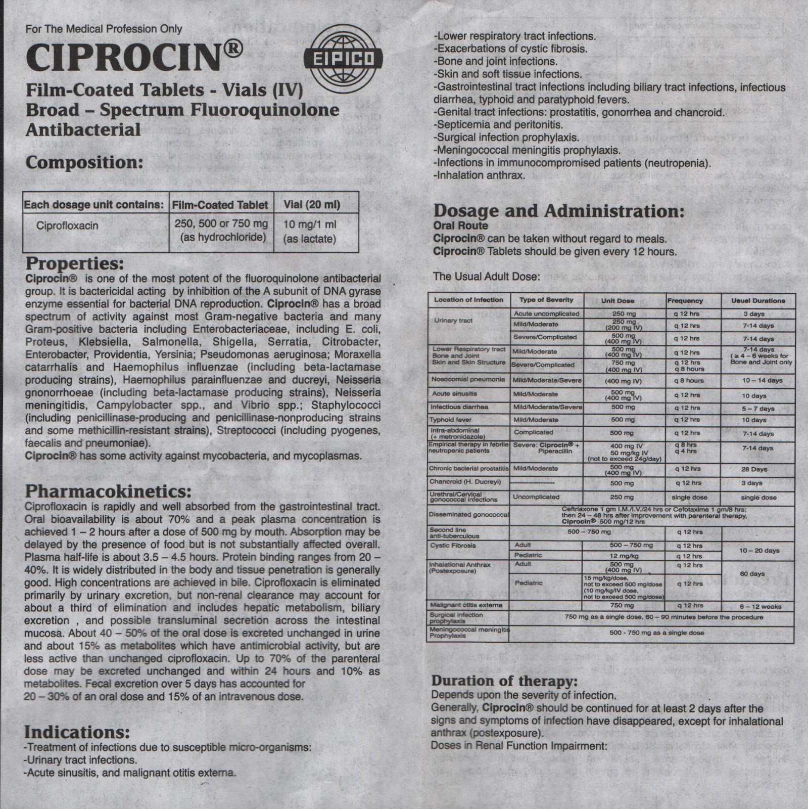 Drug Pamphlet: CIPROCIN