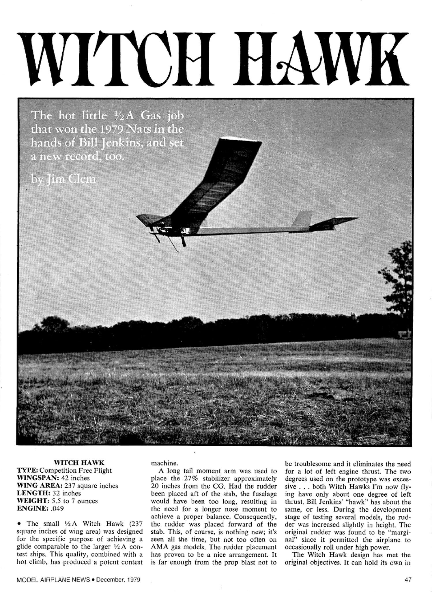 Volar Libremente - Free Flight Models Airplanes: WITCH HAWK de Jim Clem ...