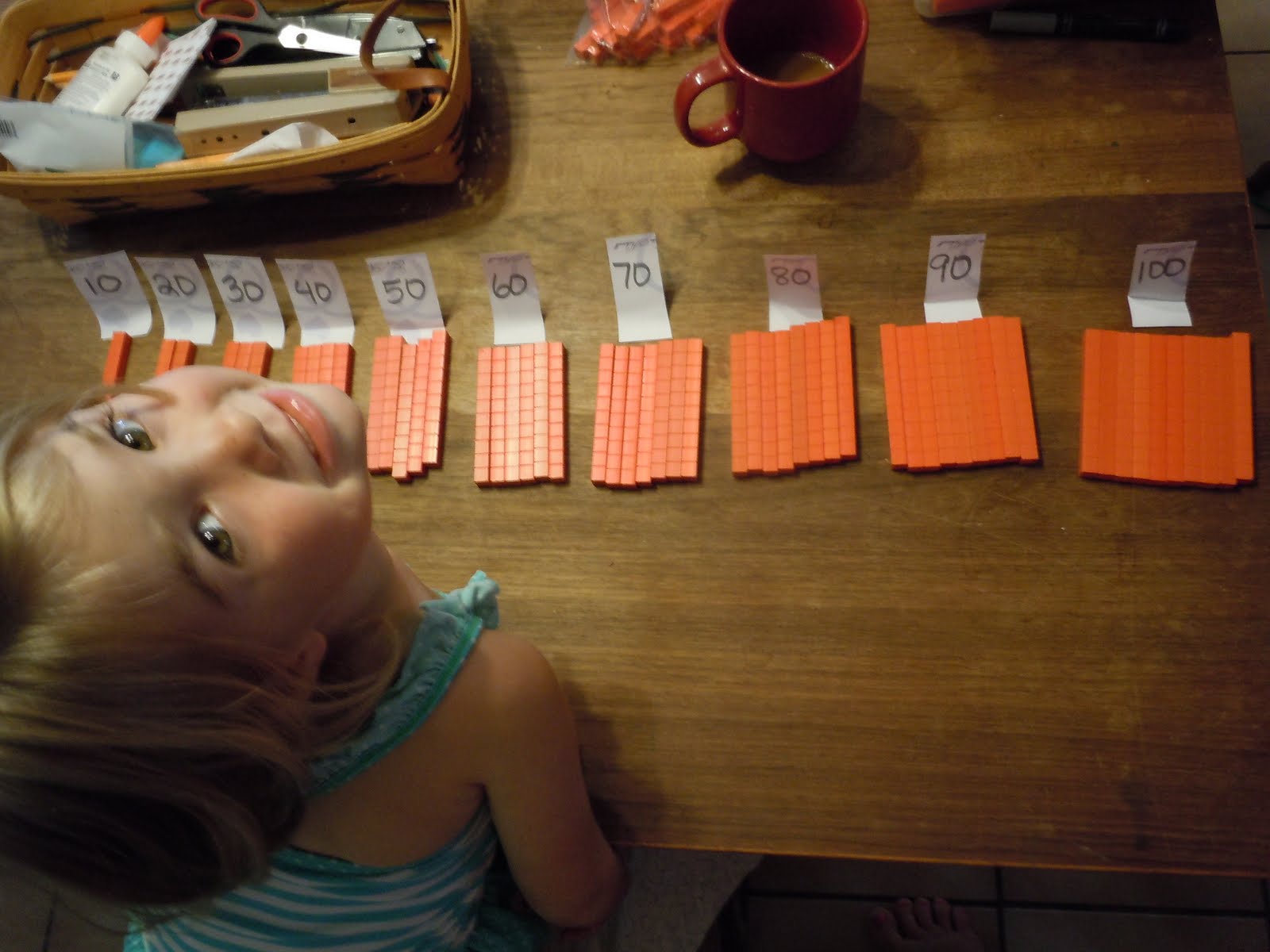 Adventures at the Kitchen Table: Counting By 10's With Base 10 Blocks